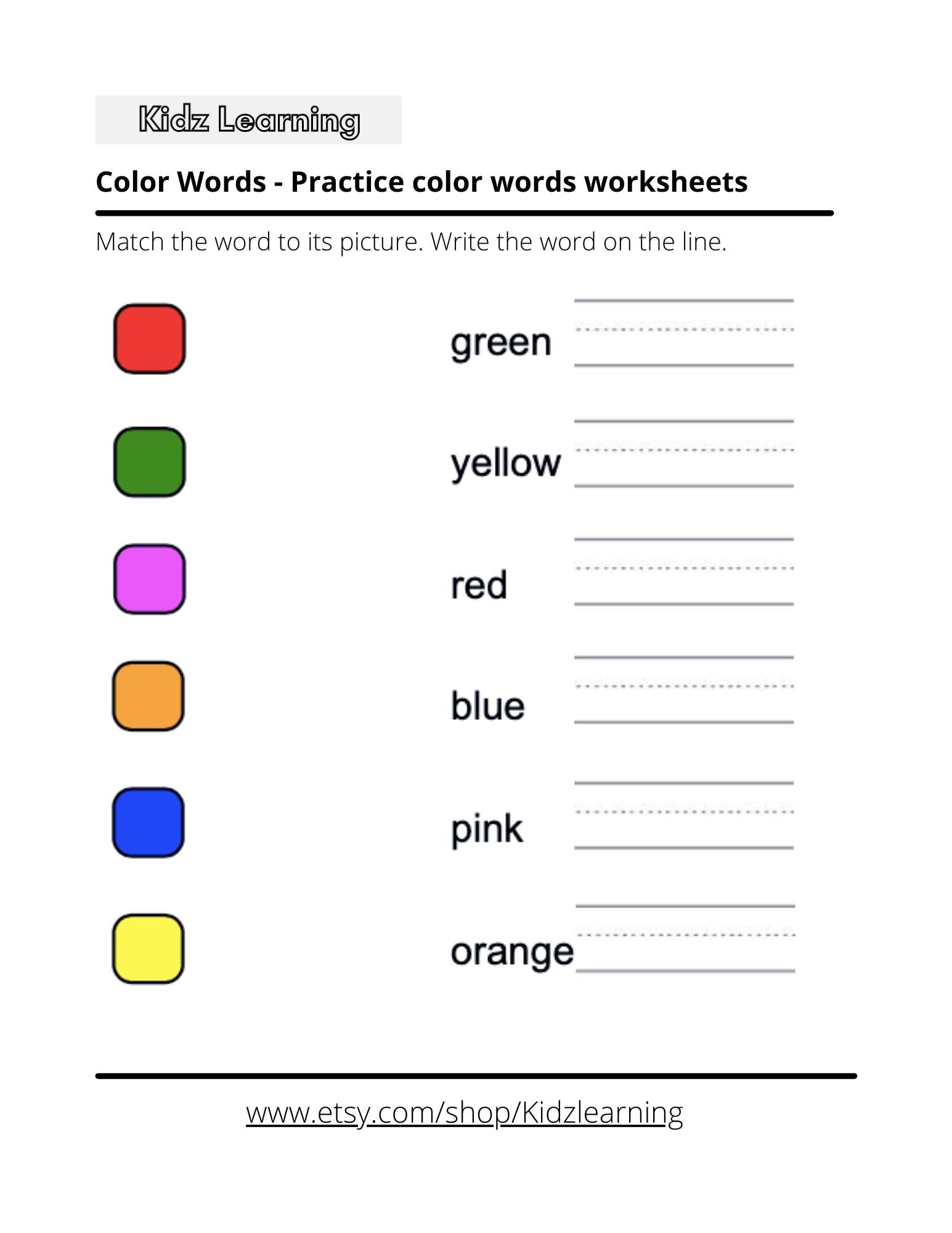 6 Printable Practice Color Words Worksheets - Preschool and 1st Grade ...