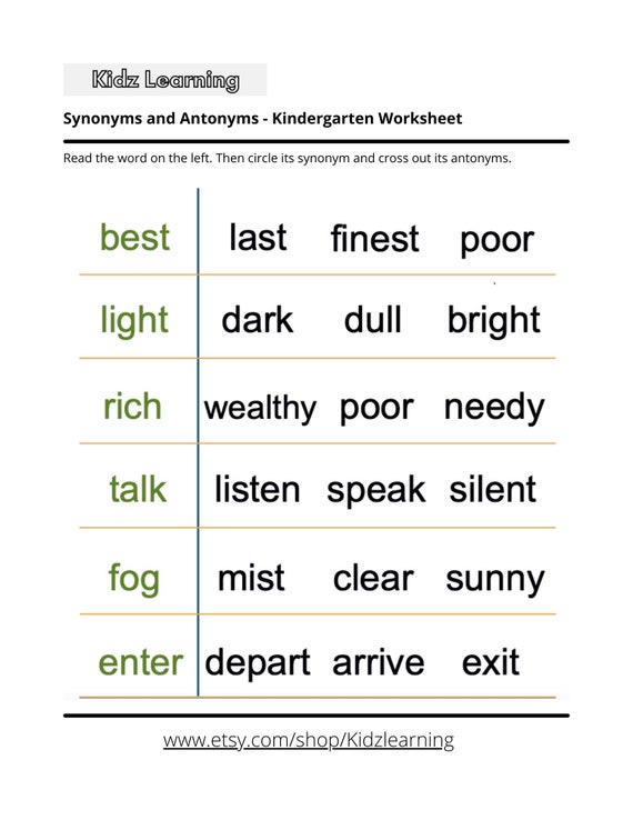 Synonyms Worksheets For 2nd Grade Synonyms And Antonyms,, 57% OFF