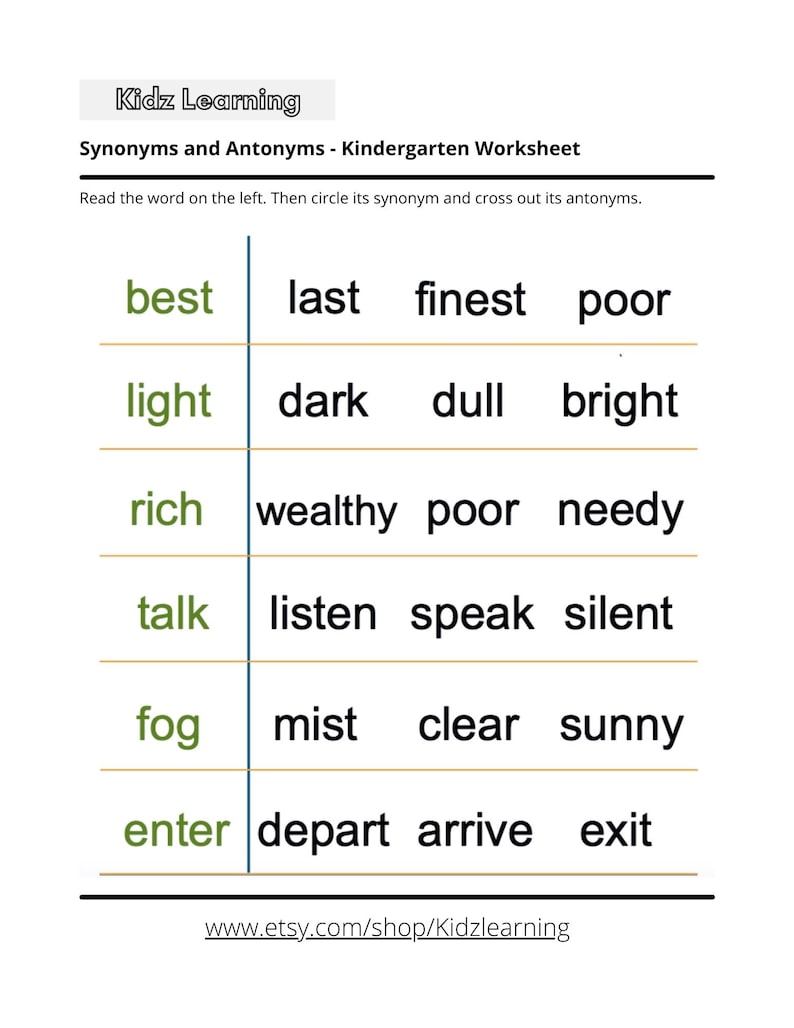 48 Pages of Synonyms and Antonyms Worksheets - Kindergarten - 1st Grade ...