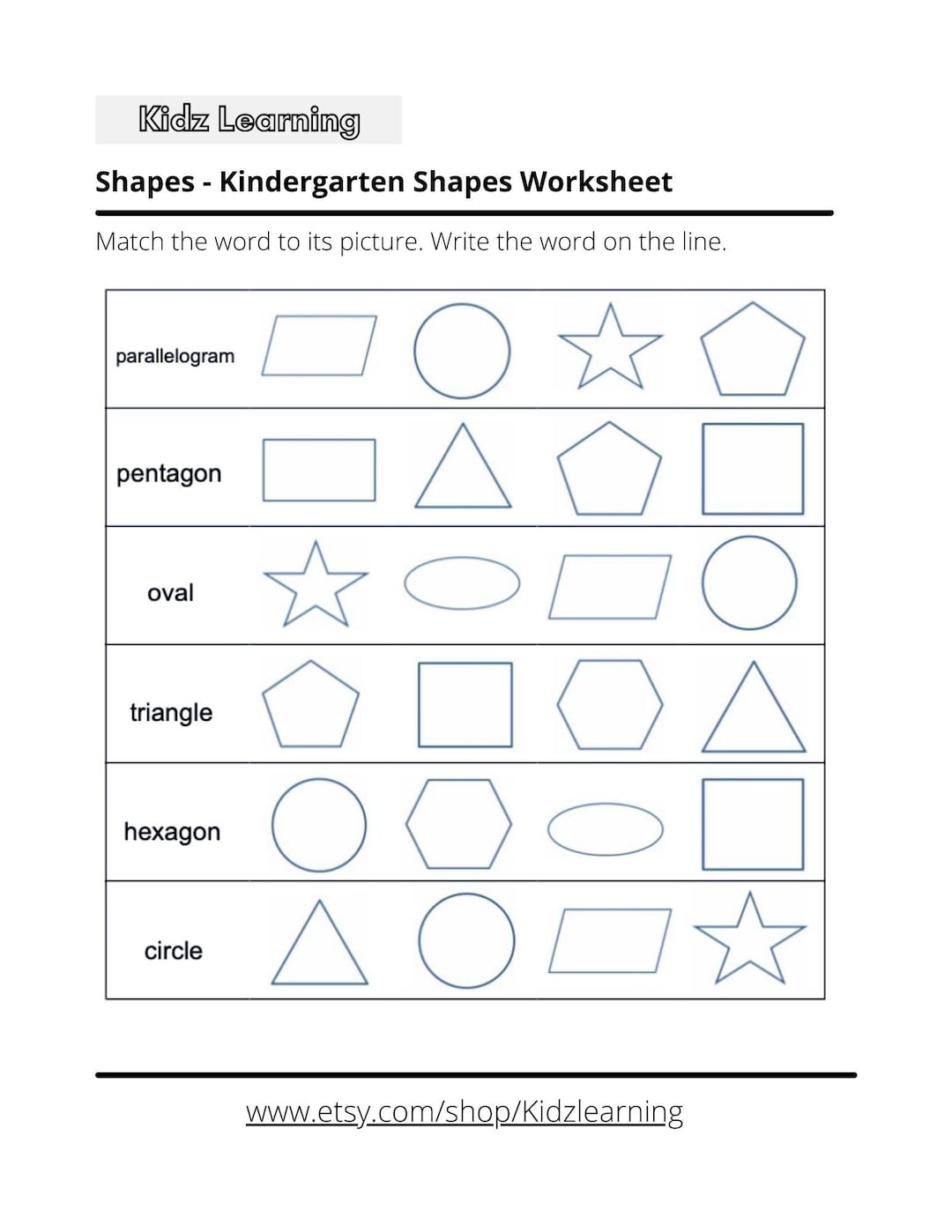 6 Printable Practice Kindergarten Shapes Worksheet - Etsy