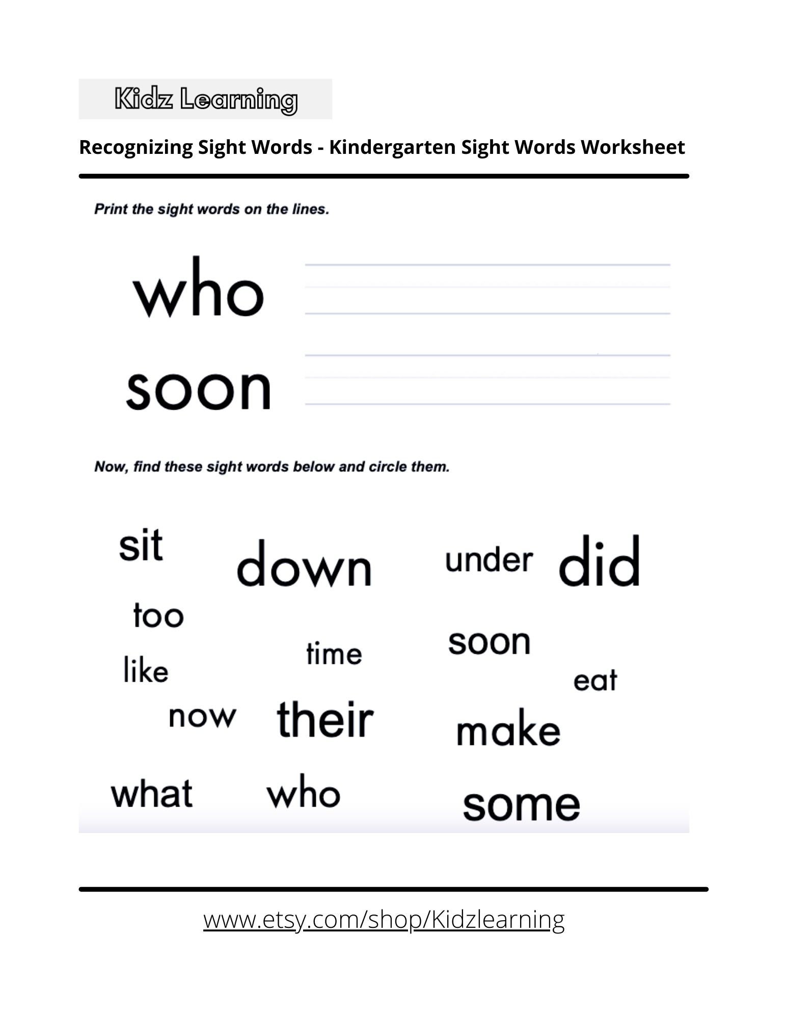 18 Printable Sight Word Worksheet - Etsy