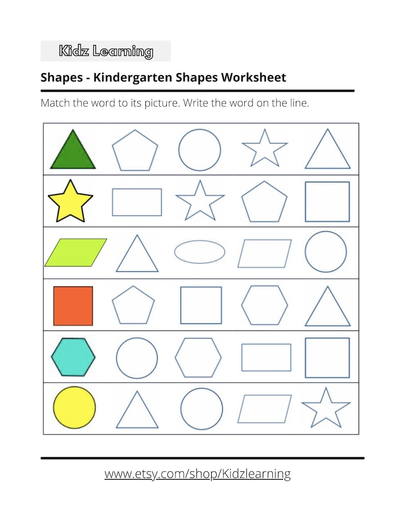 6 Printable Practice Kindergarten Shapes Worksheet - Etsy