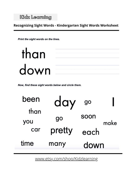 18 Printable Sight Word Worksheet | Etsy