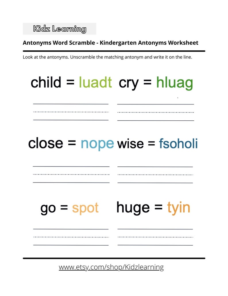 48 Pages of Synonyms and Antonyms Worksheets - Kindergarten - 1st Grade ...