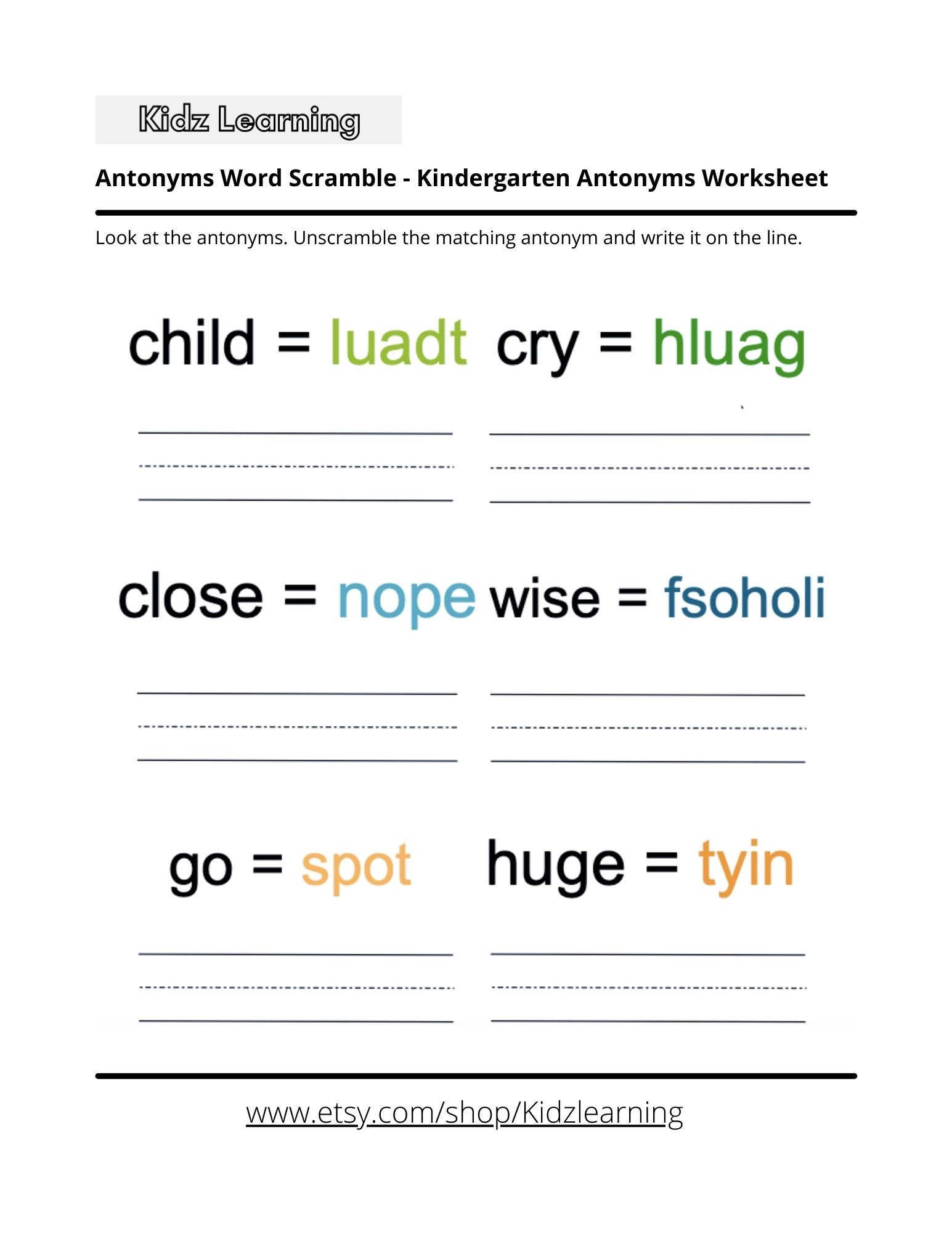 48 Pages of Synonyms and Antonyms Worksheets - Kindergarten - 1st Grade ...