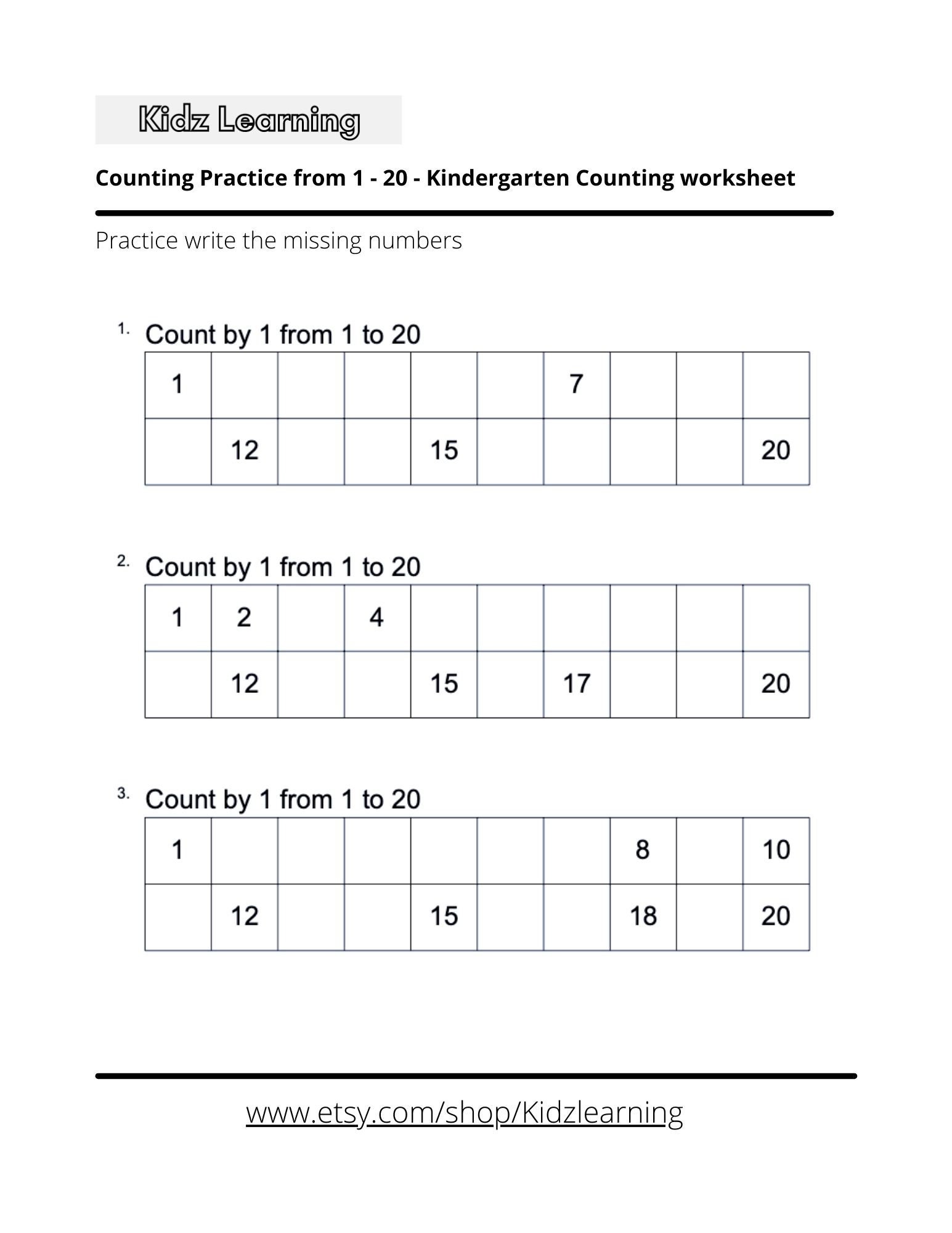Printable Counting Numbers - Missing Number Worksheets and Counting ...