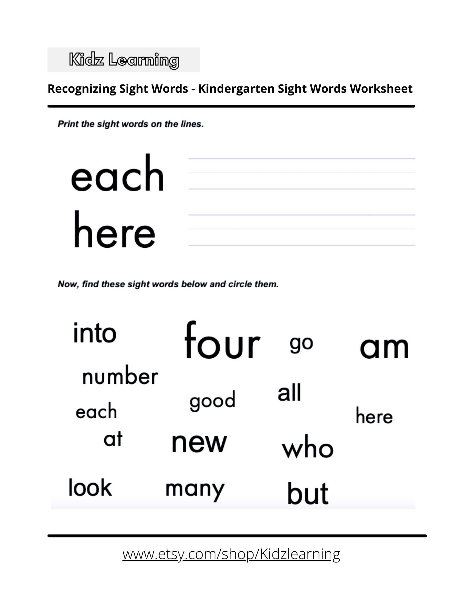 18 Printable Sight Word Worksheet - Etsy
