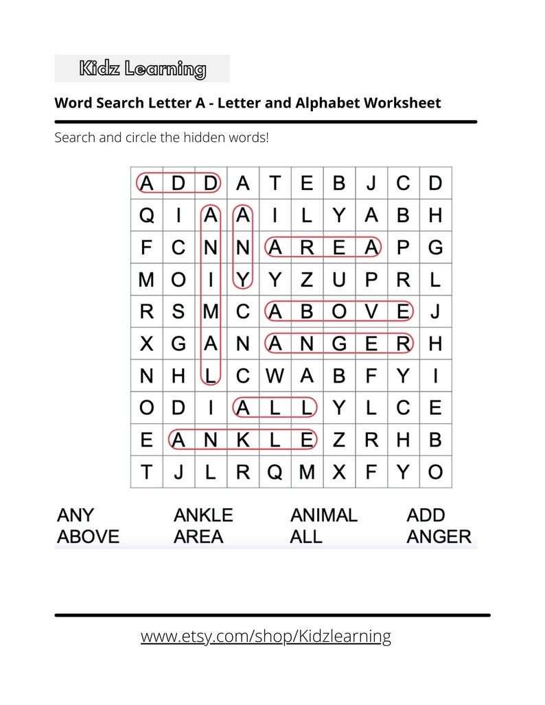 26 Printable Alphabet Word Search With Answers - Preschool - 1st Grade ...
