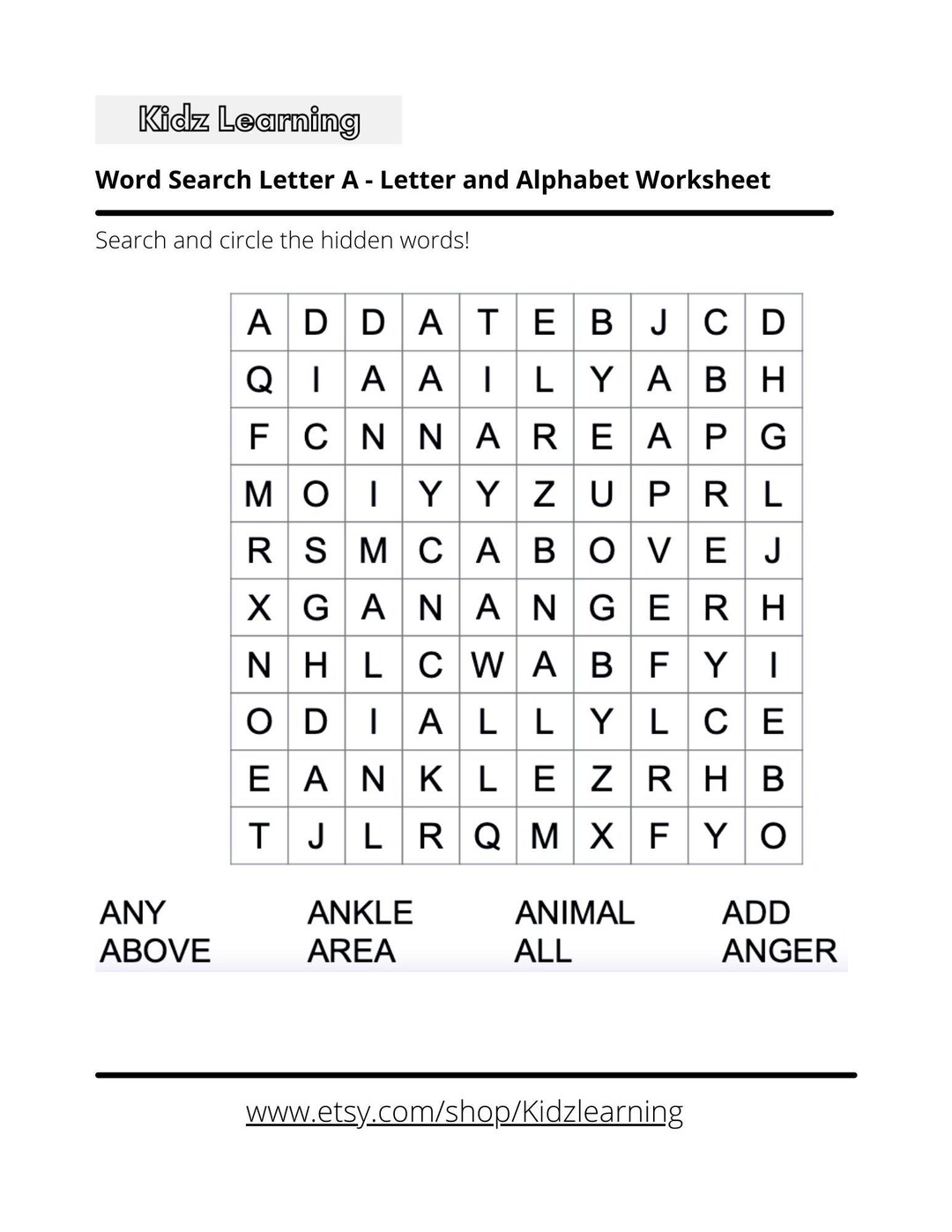 26 Printable Alphabet Word Search With Answers - Preschool - 1st Grade ...
