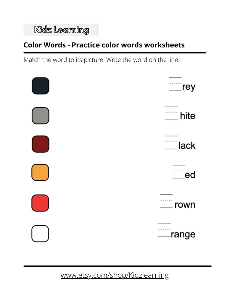 6 Printable Practice Color Words Worksheets - Preschool and 1st Grade ...