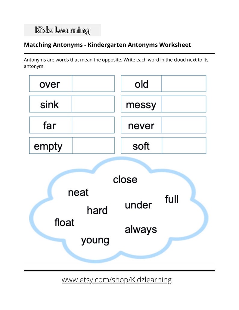 48 Pages of Synonyms and Antonyms Worksheets - Kindergarten - 1st Grade ...