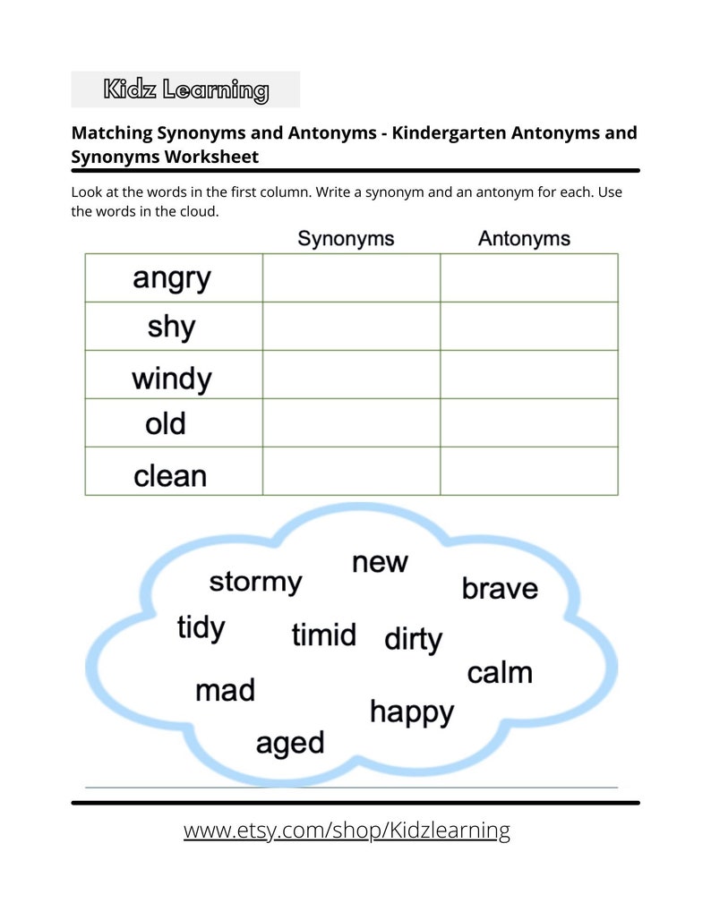 48 Pages of Synonyms and Antonyms Worksheets - Kindergarten - 1st Grade ...