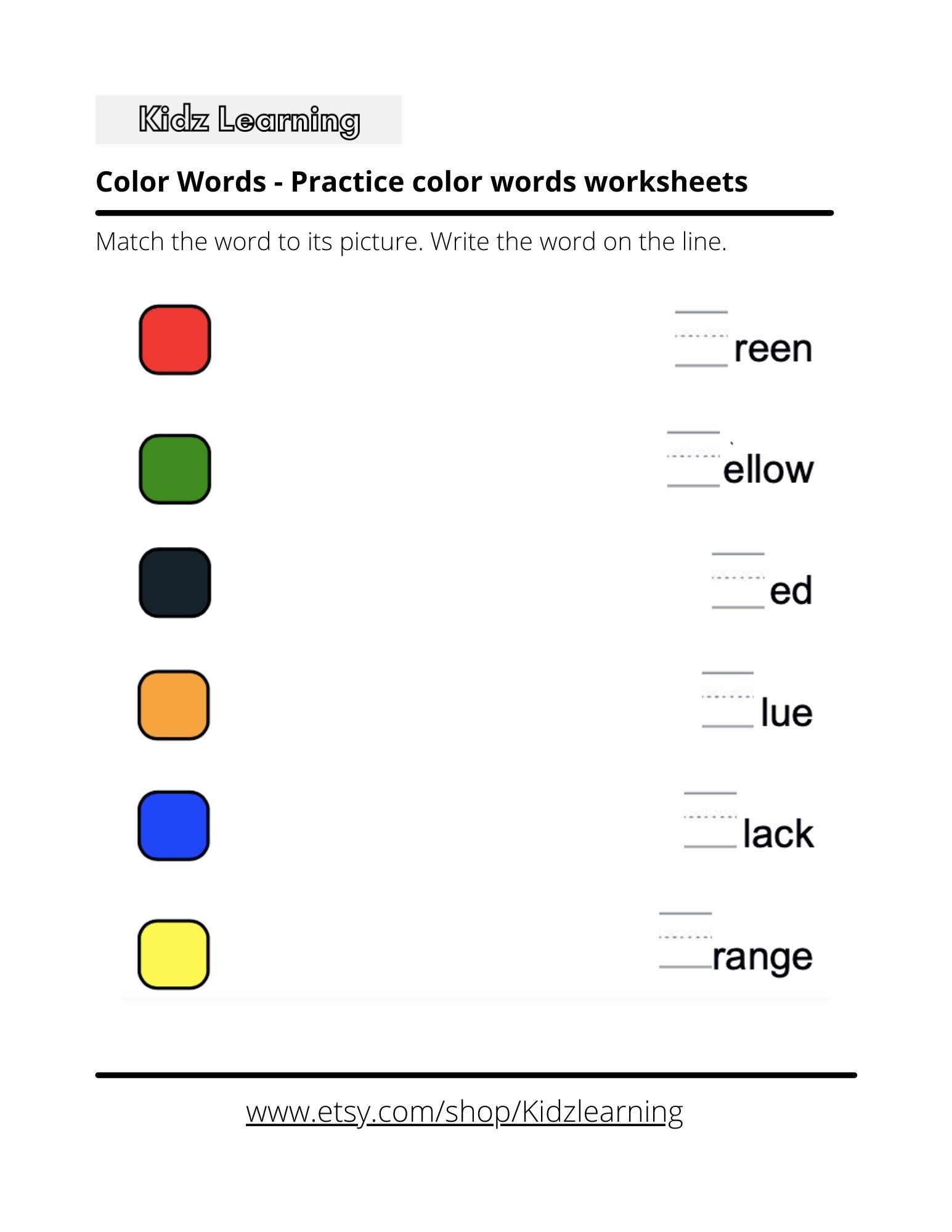 6 Printable Practice Color Words Worksheets - Preschool and 1st Grade ...