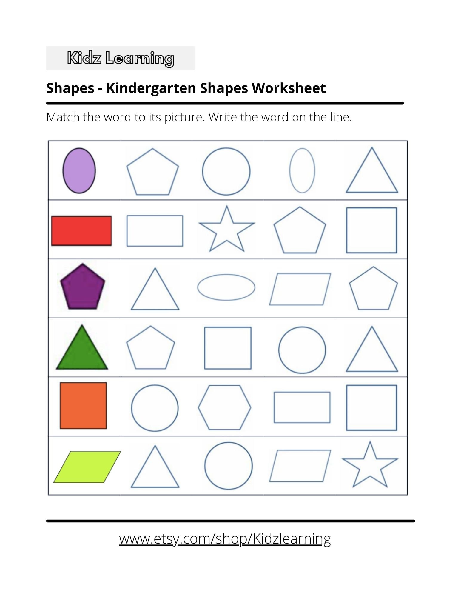 6 Printable Practice Kindergarten Shapes Worksheet - Etsy