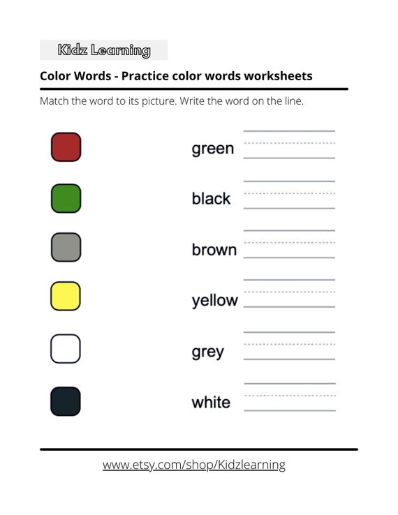 Black Color Words Printable