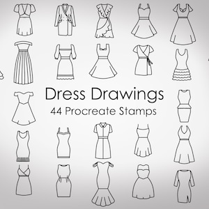 44 Dress Drawing Stamps for Procreate, Fashion Dress Forms Brushes for ...