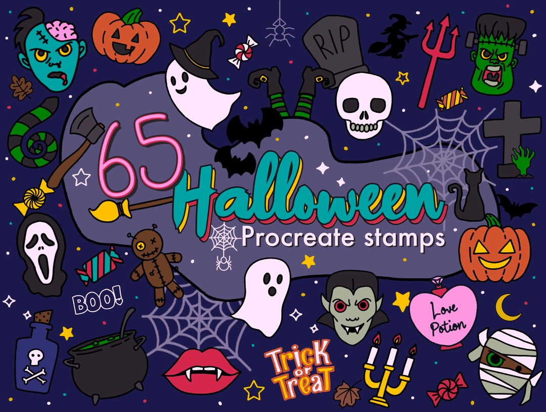 65 Halloween Stamps for Procreate, Spooky Halloween Brushes for ...