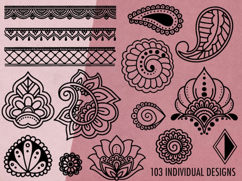 103 Mehndi / Henna Designs Bundle - Svg, Dxf, Png, Ai & Pdf Formats ...