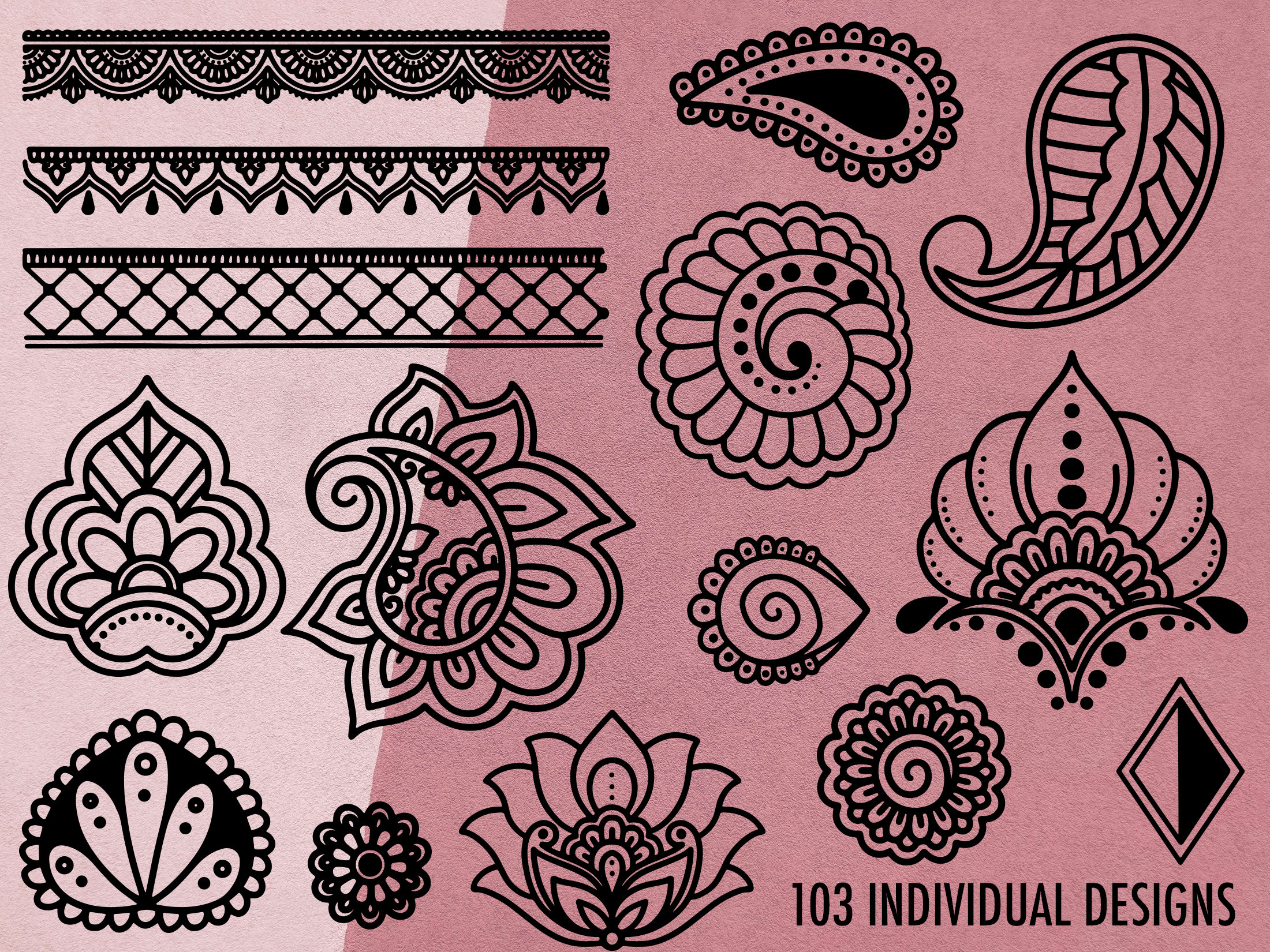 103 Mehndi / Henna Designs Bundle - Svg, Dxf, Png, Ai & Pdf Formats ...