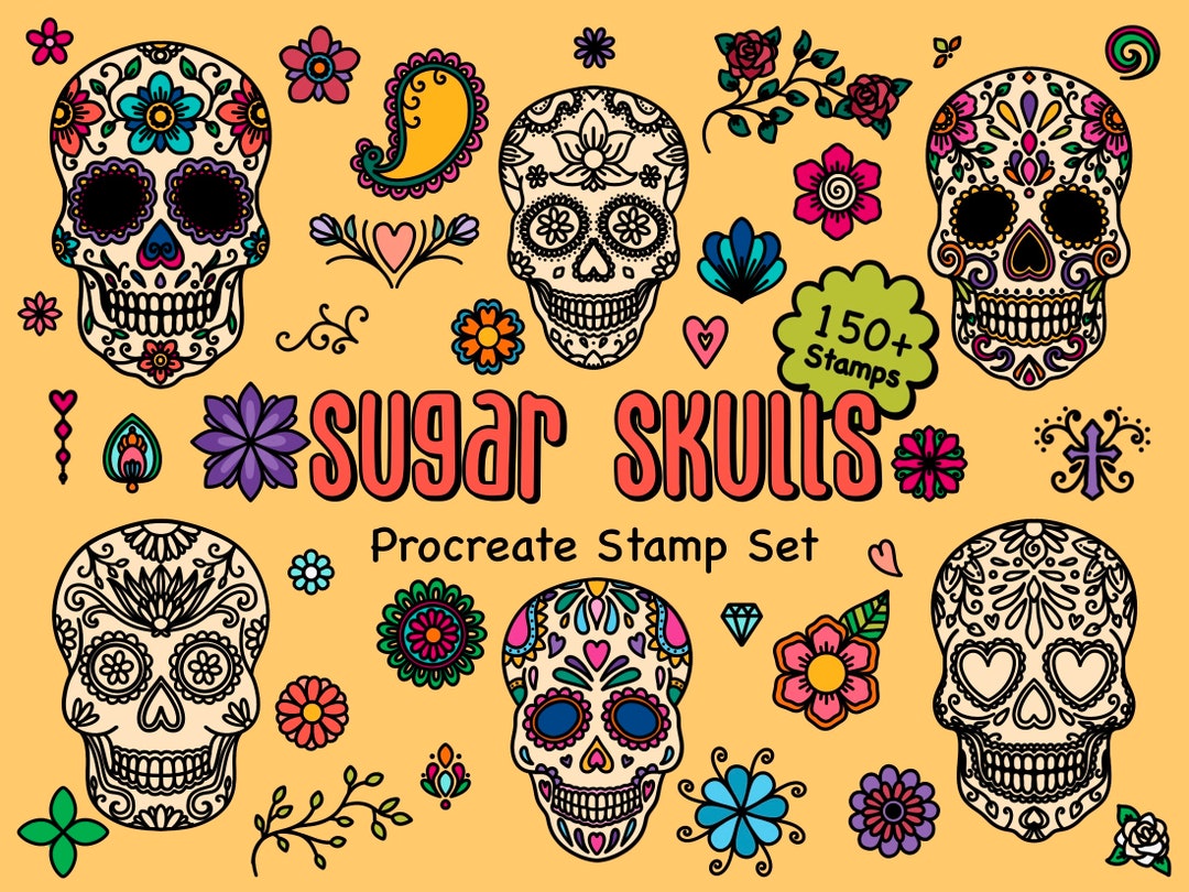 Procreate Sugar Skull Stamps, Day of the Dead Procreate Halloween Candy ...