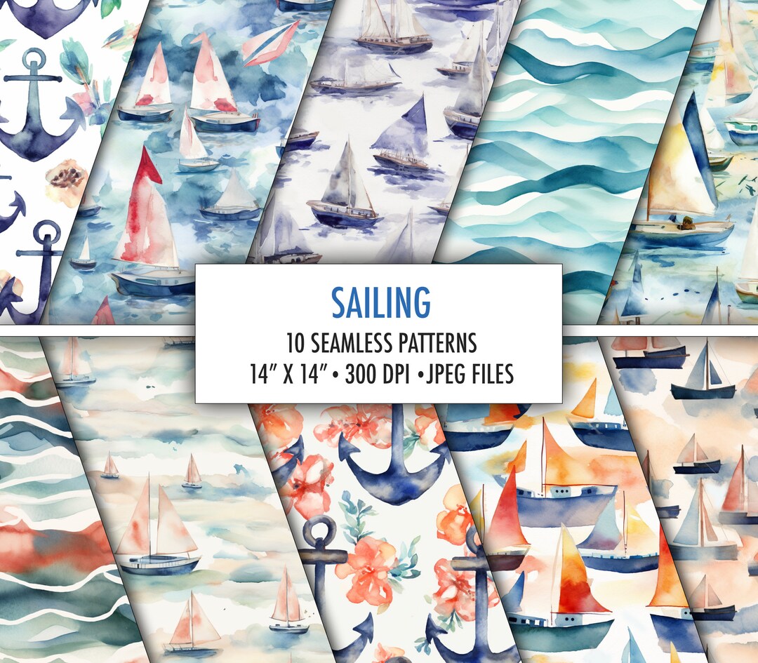 Nautical Watercolor Digital Paper Pack, 10 Sailing Seamless Patterns - Etsy