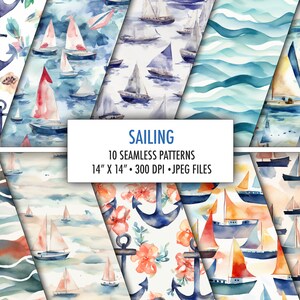Nautical Watercolor Digital Paper Pack, 10 Sailing Seamless Patterns - Etsy