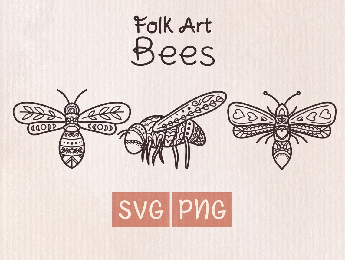 Folk Art Bees SVG Set. Boho Bees SVG. Cricut Cut Files | Etsy