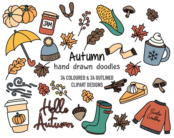 Autumn Doodle Clipart Autumn PNG Autumn Planner Autumn - Etsy