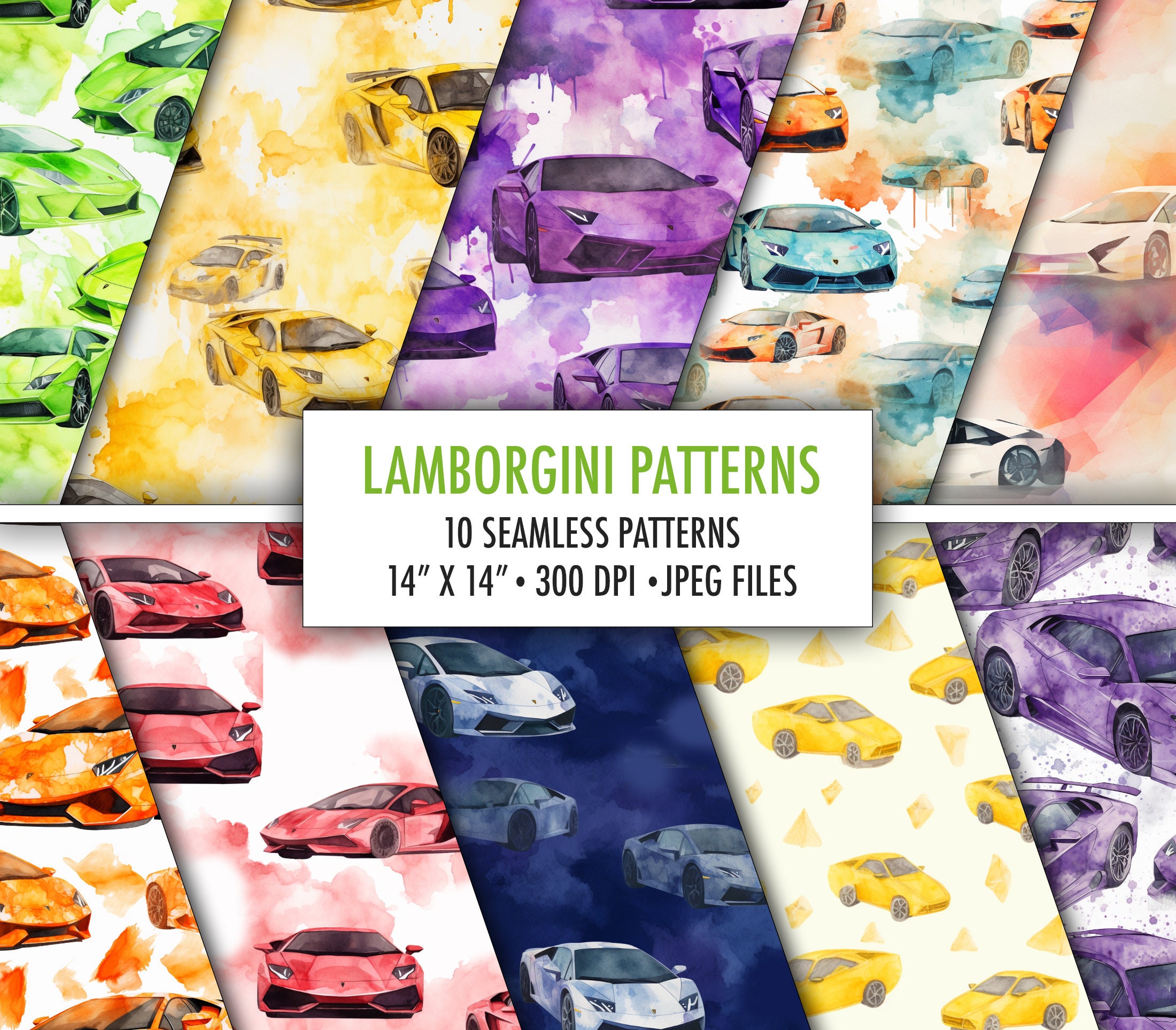 Watercolor Lamborghini Patterns: Supercar Digital Paper (set of 10) - Etsy
