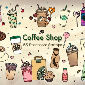 83 Coffee Shop Procreate Stamps, Starbucks Procreate Brushes - Etsy