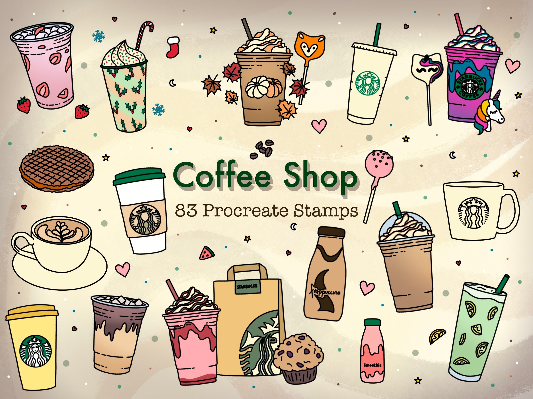 83 Coffee Shop Procreate Stamps, Starbucks Procreate Brushes - Etsy