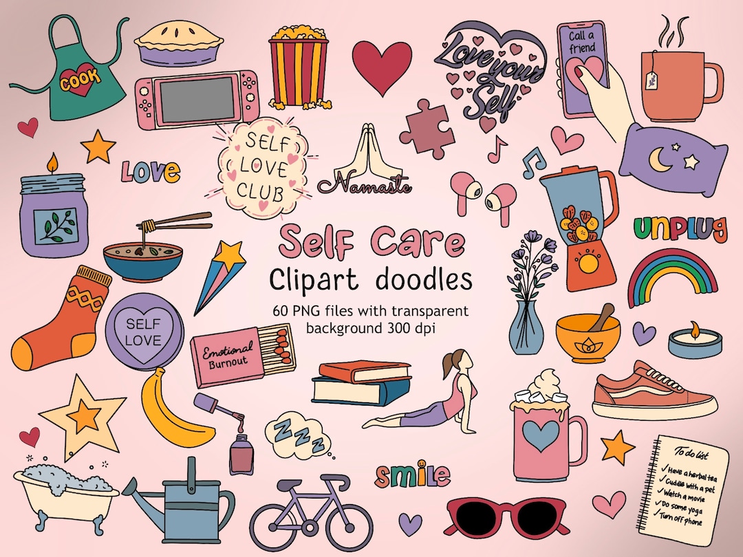 Self Care Doodle Clipart, Pamper PNG, Take Care of Yourself Planner ...