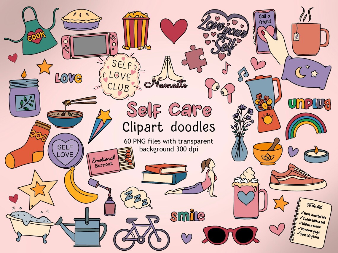 Self Care Doodle Clipart Pamper PNG Take Care of Yourself - Etsy UK