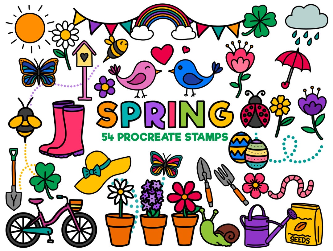 54 Spring Stamps for Procreate, Springtime Season Brushes for Procreate ...
