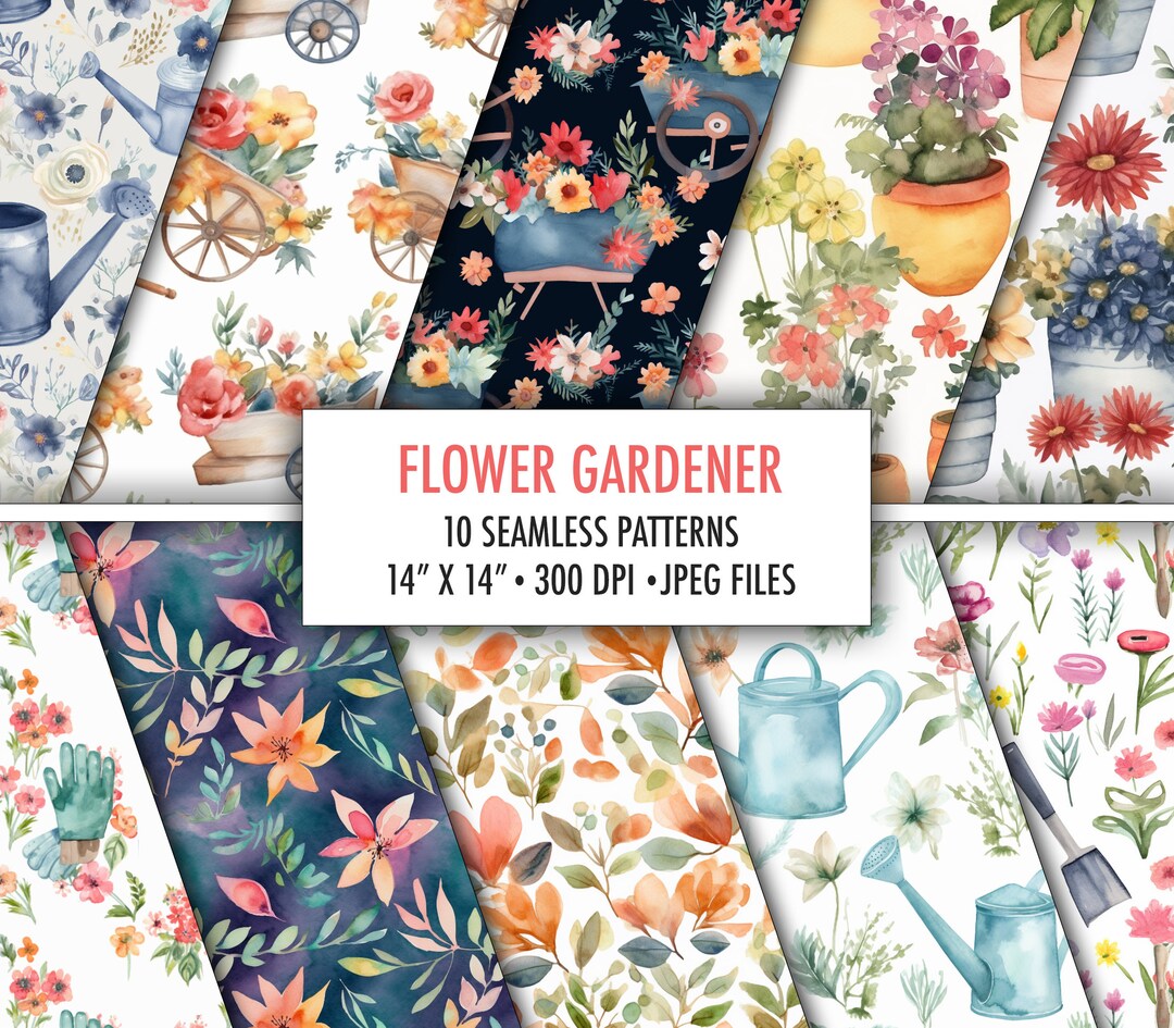 Watercolor Flower Garden Patterns Set - 10 Seamless Repeating Designs ...