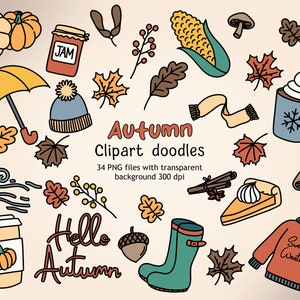 Autumn Doodle Clipart, Autumn PNG, Autumn Planner, Autumn Stickers ...