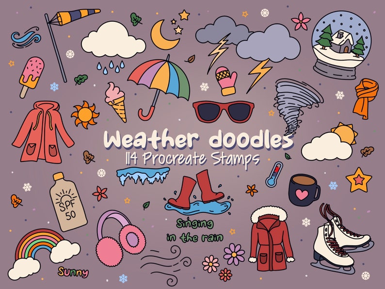 Weather Doodles 114 Weather Element Procreate Stamps - Etsy
