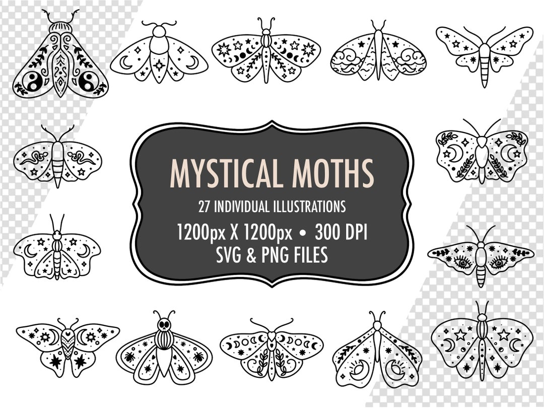 Moths Svgs, 27 Beautiful Moth Drawings in SVG and PNG, Folk Art Moths ...