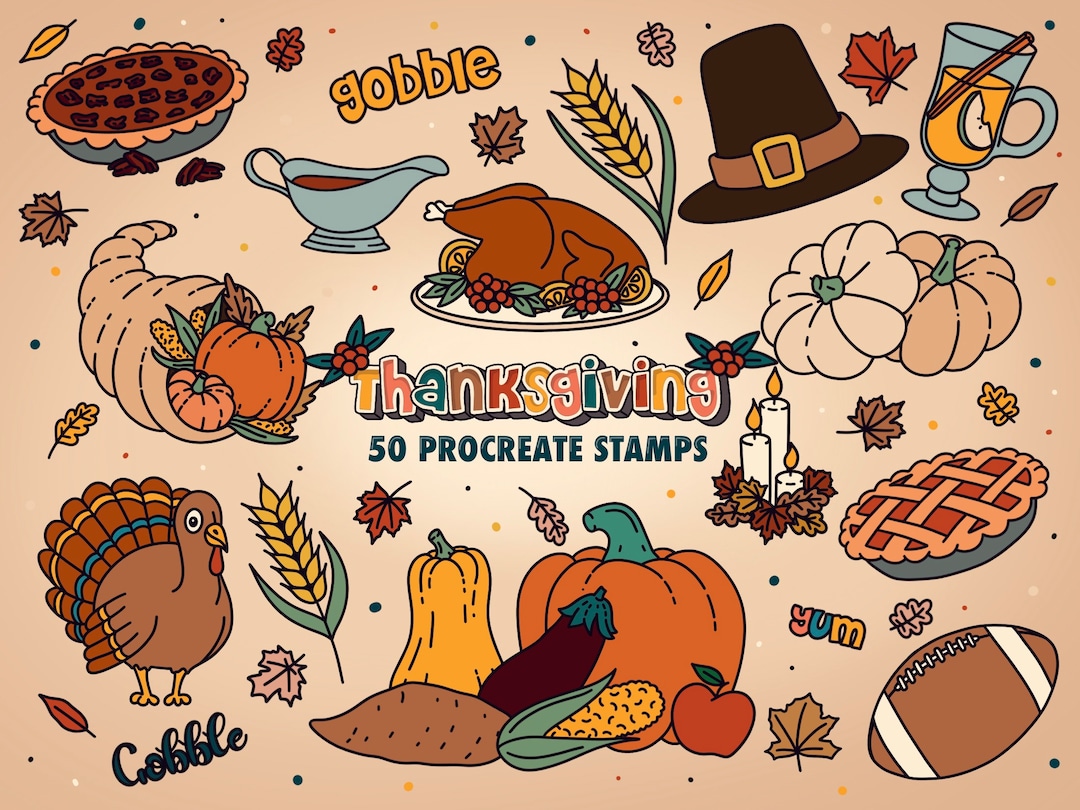50 Thanksgiving Stamps for Procreate, Thanksgiving Fall Season Brushes ...