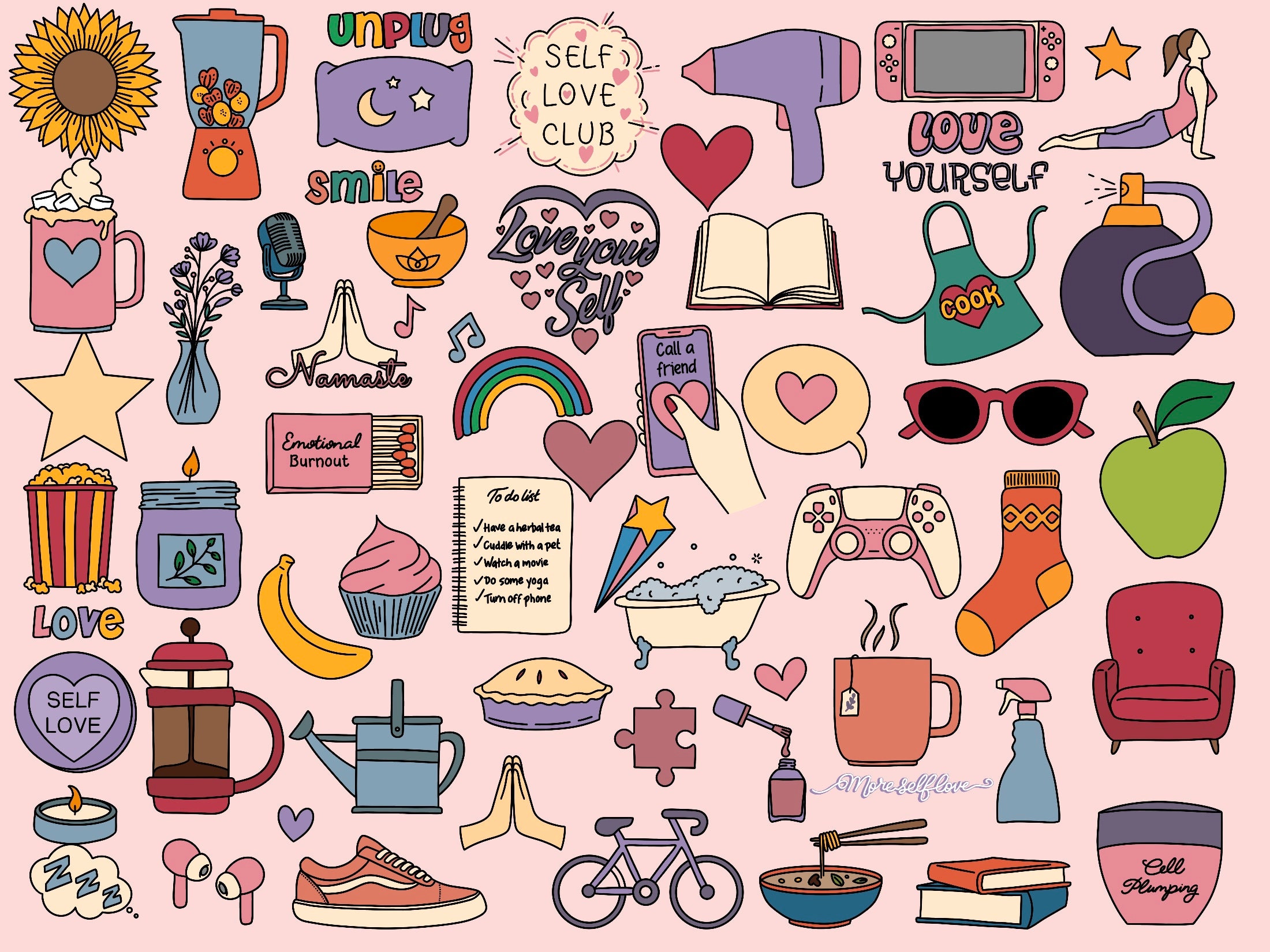 Self Care Doodle Clipart Pamper PNG Take Care of Yourself - Etsy UK