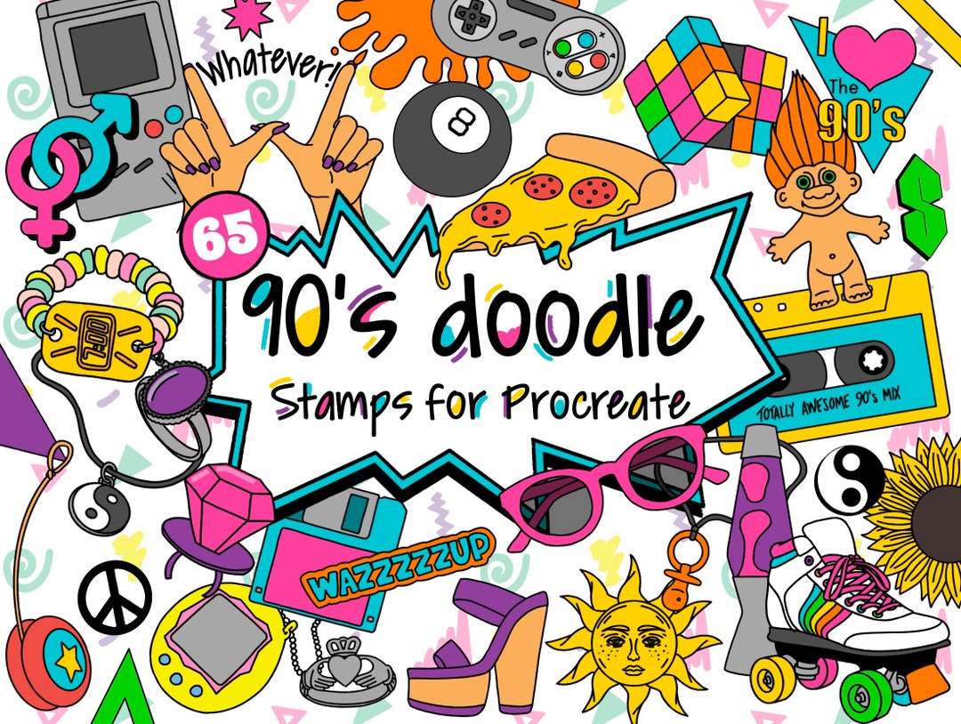 90's Doodle Stamps for Procreate, 65 Nineties Brushes for Procreate - Etsy