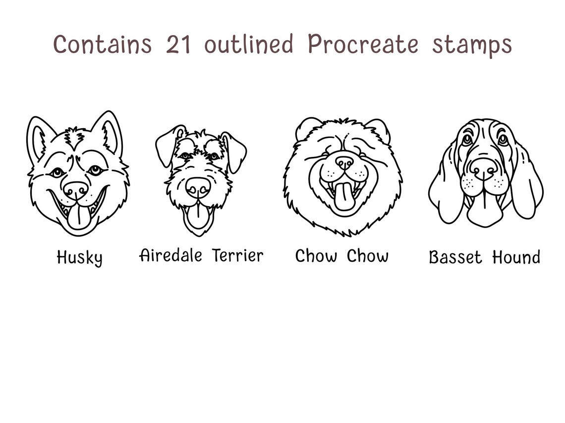 Dog Breed Procreate Stamps: 21 Happy Dog Heads (brushset) - Etsy