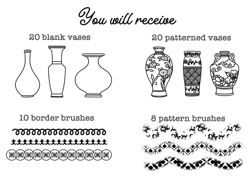 40 Chinese Vases Procreate Stamps With 10 Border Brushes and 8 - Etsy