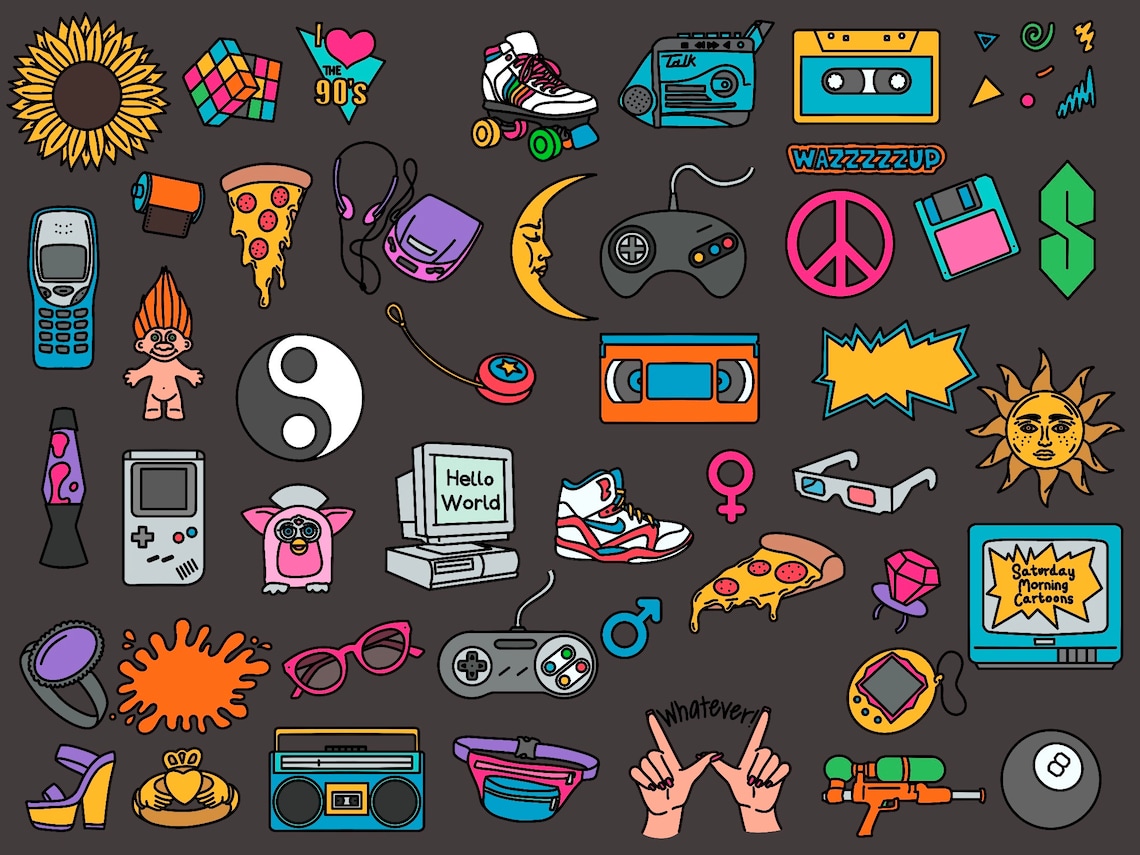 90's Doodle Clipart Nineties Decade PNG Nostalgic - Etsy