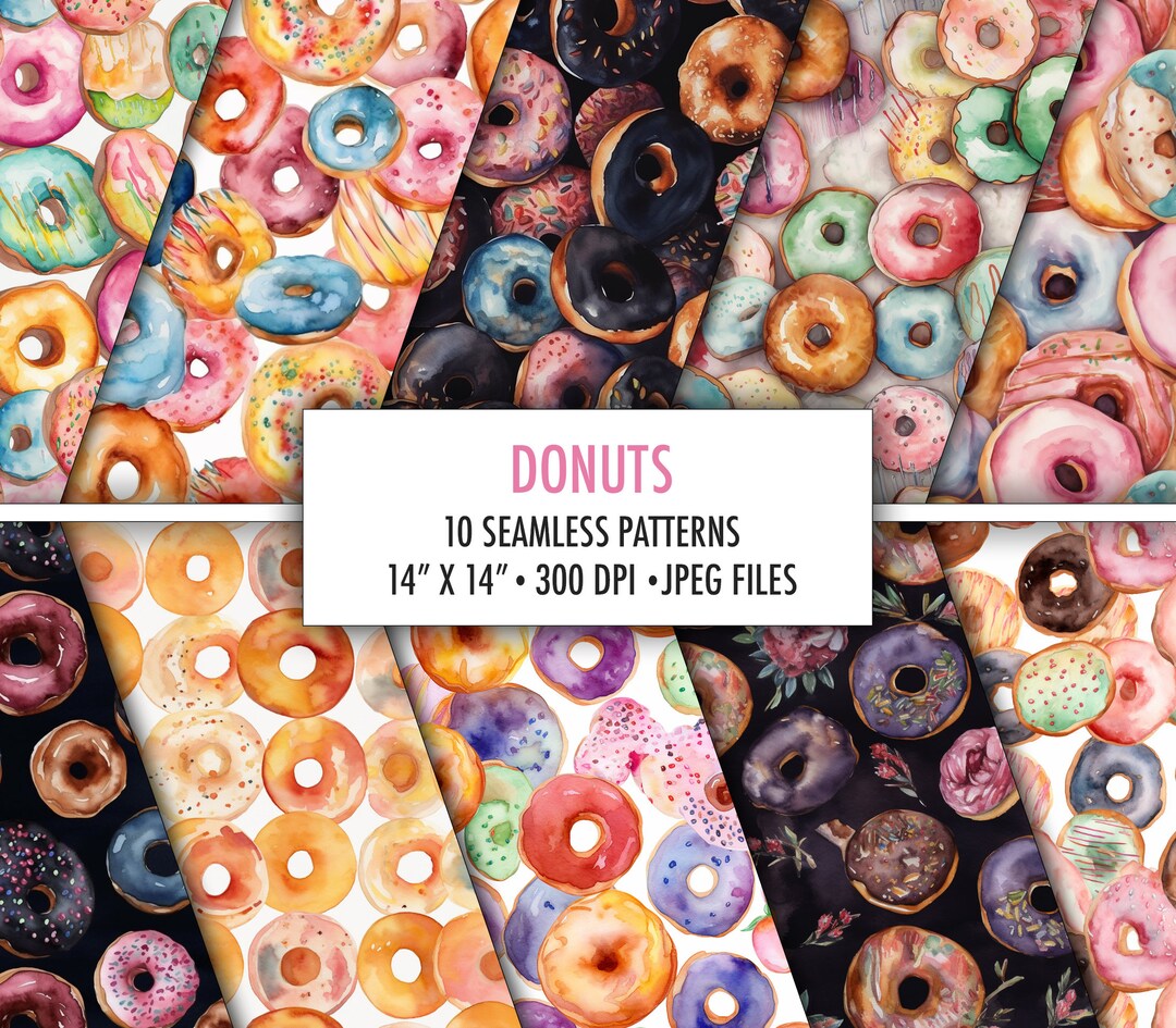 Donuts Watercolor Seamless Patterns - Set of 10 Donut Digital Papers - Etsy