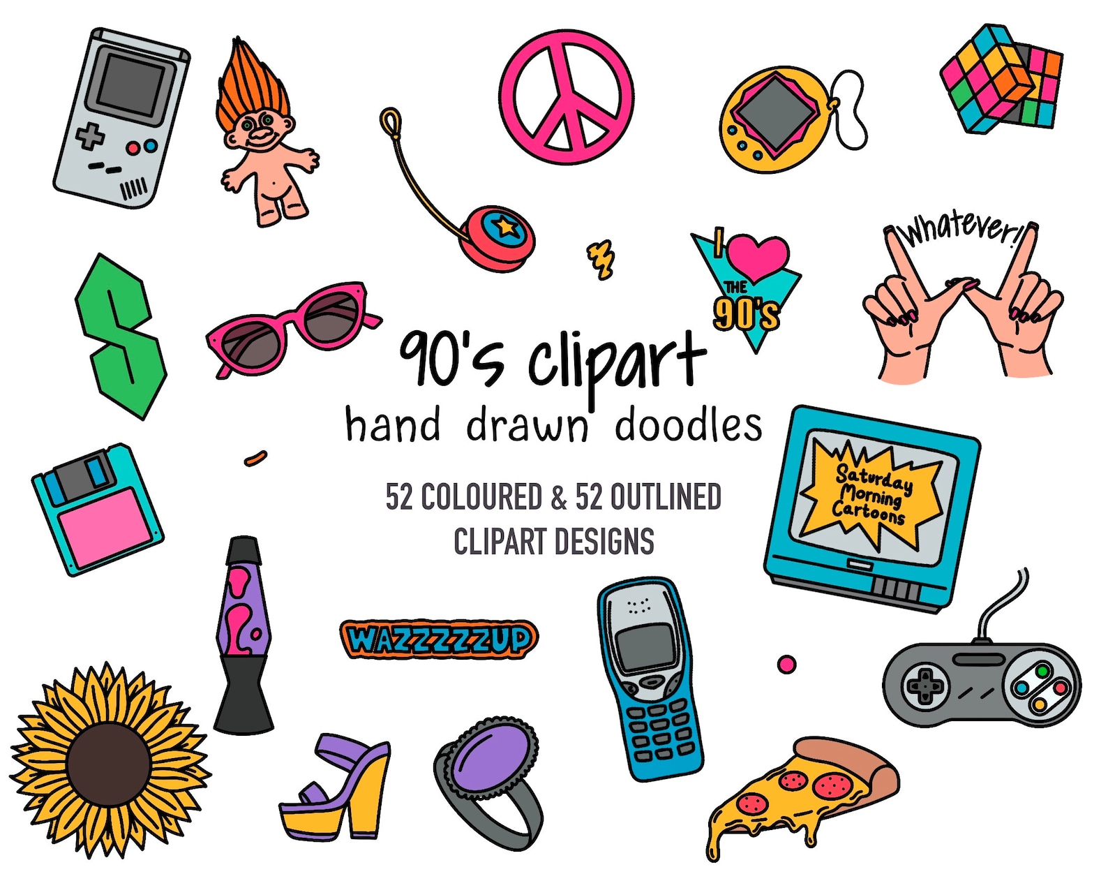 90's Doodle Clipart Nineties Decade PNG Nostalgic - Etsy