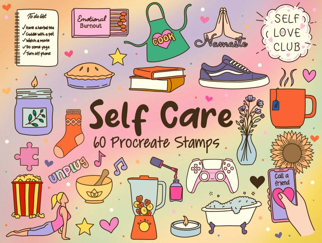 Self Care Doodle Stamps for Procreate, 60 Self Care, Mental Health ...