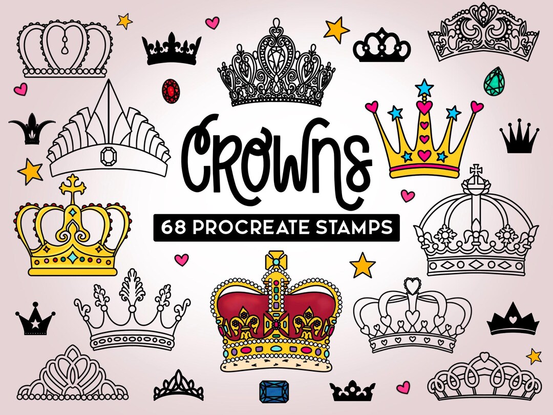 Crown & Tiara Procreate Stamps: 60 Hand-drawn Royal Designs (brush Set ...
