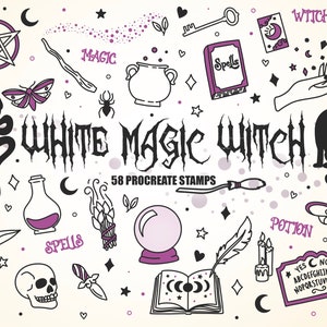 58 White Magic Witch Stamps for Procreate, Spooky Magic, Witchy ...