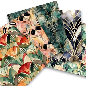 Art Deco Paper Pack, Watercolour Digital Paper Pad, Art Deco Planner ...